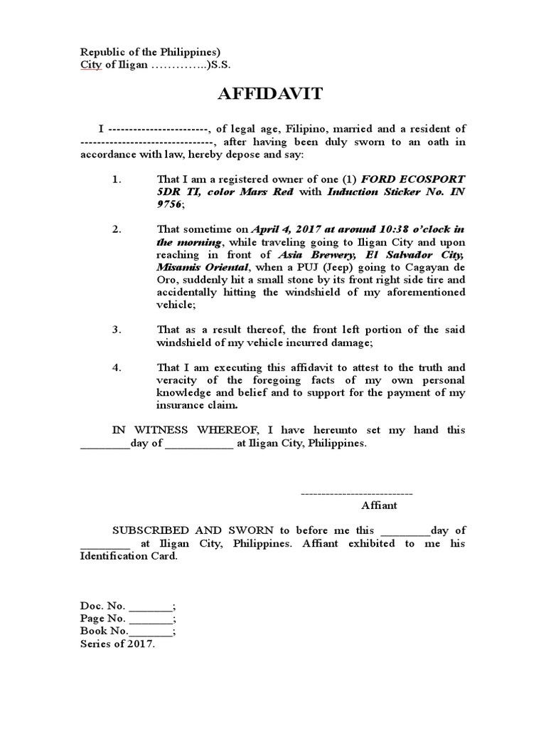 Sample Affidavit of Accident | PDF