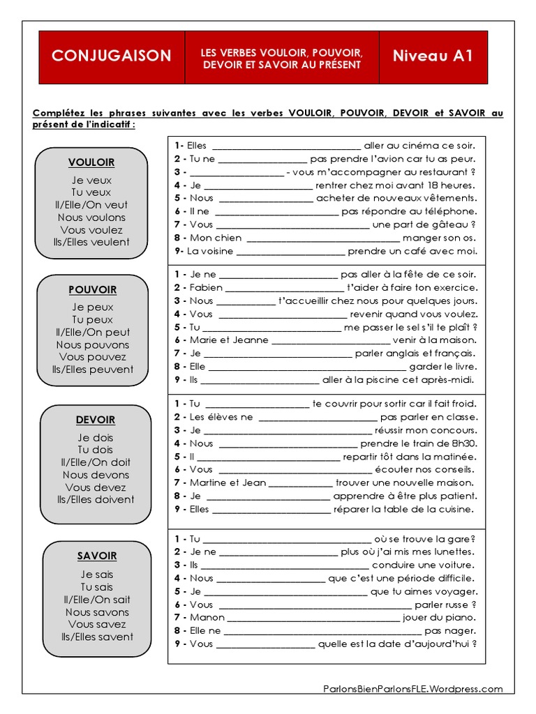 Conjuguer Vouloir, Pouvoir, Devoir, Savoir | PDF | Verbe | Loisirs
