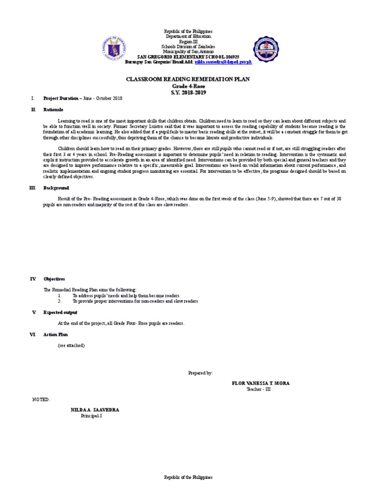 Reading Remediation Plan | PDF | Educational Assessment | Reading ...