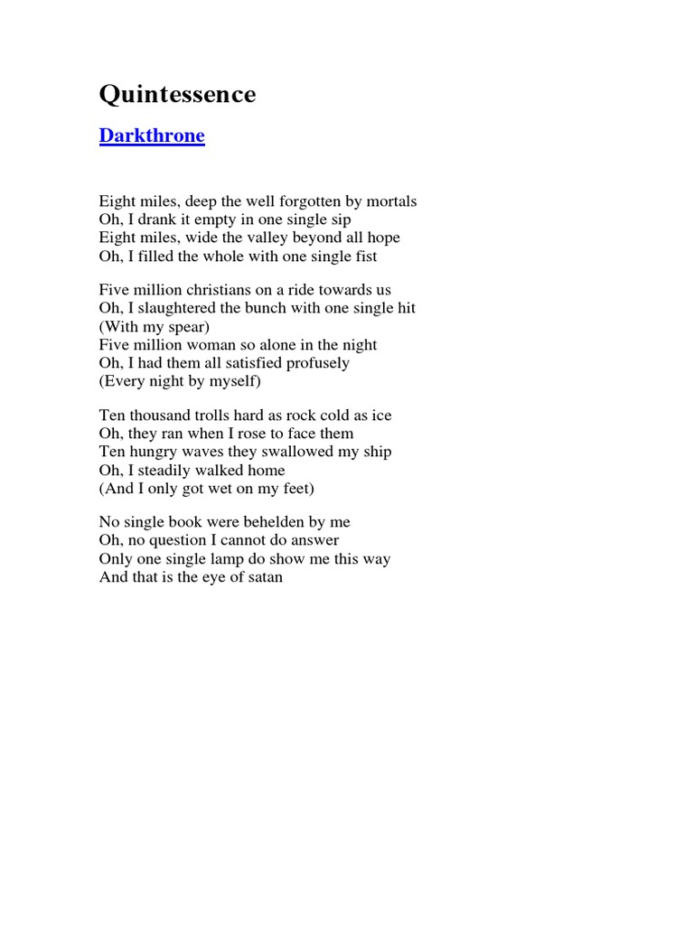Darkthrone's Quintessence Explained | PDF | Art | Poetry