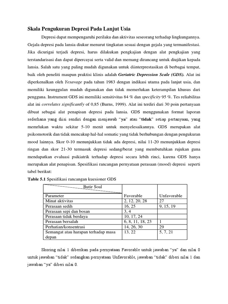 Skala Pengukuran Depresi Pada Lanjut Usia-QBL2 | PDF