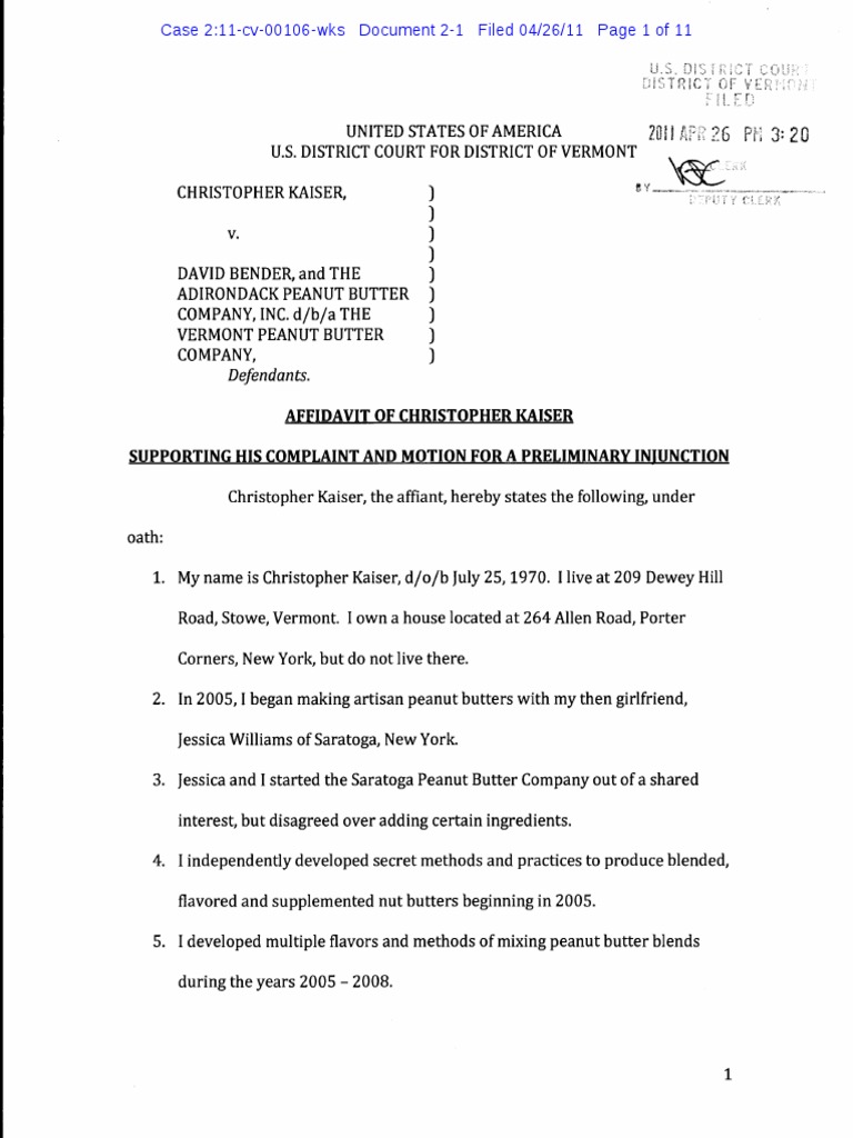 Affidavit of Christopher Kaiser Supporting His Complaint and Motion For ...