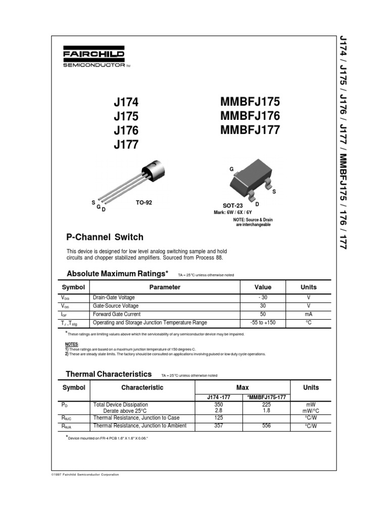 J174 J175 J176 J177 MMBFJ175 MMBFJ176 MMBFJ177: P-Channel Switch | PDF ...