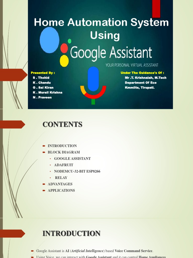 Iot Based Home Automation System Using Google Assistant | PDF