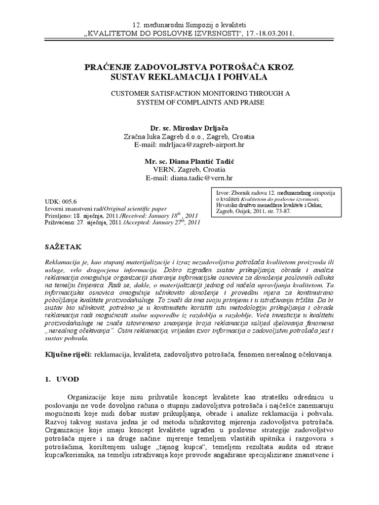 517558.pracenje Zadovoljstva Potroaa Kroz Sustav Reklamacija I Pohvala ...