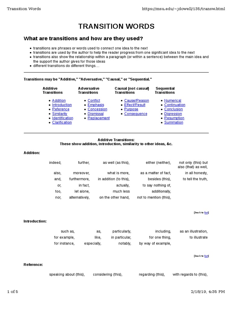 Transition Words: Understanding how to connect ideas through additive ...