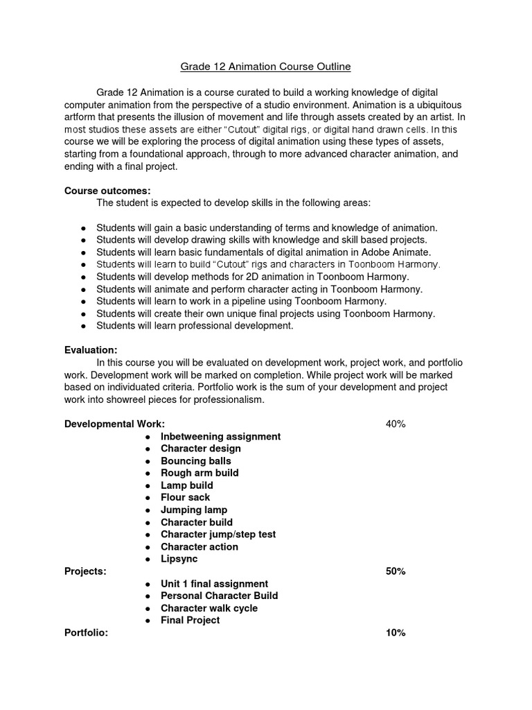 Grade 12 Animation Course Outline | PDF | Animation | Computer Animation