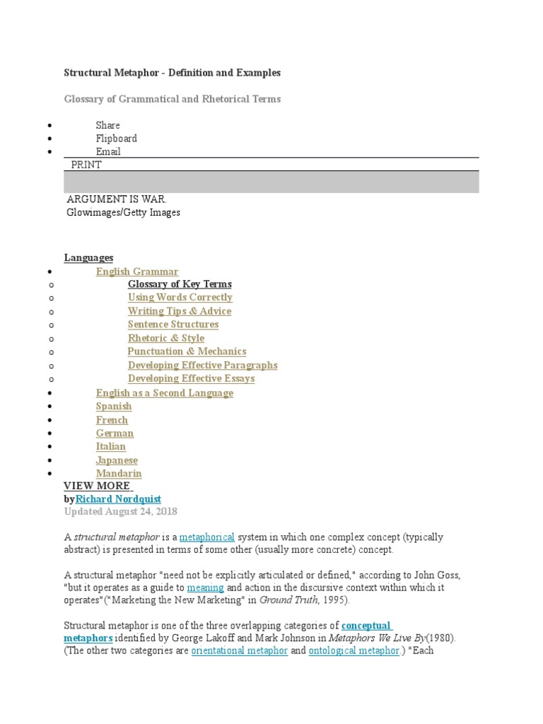 Glossary of Grammatical and Rhetorical Terms: Structural Metaphor ...