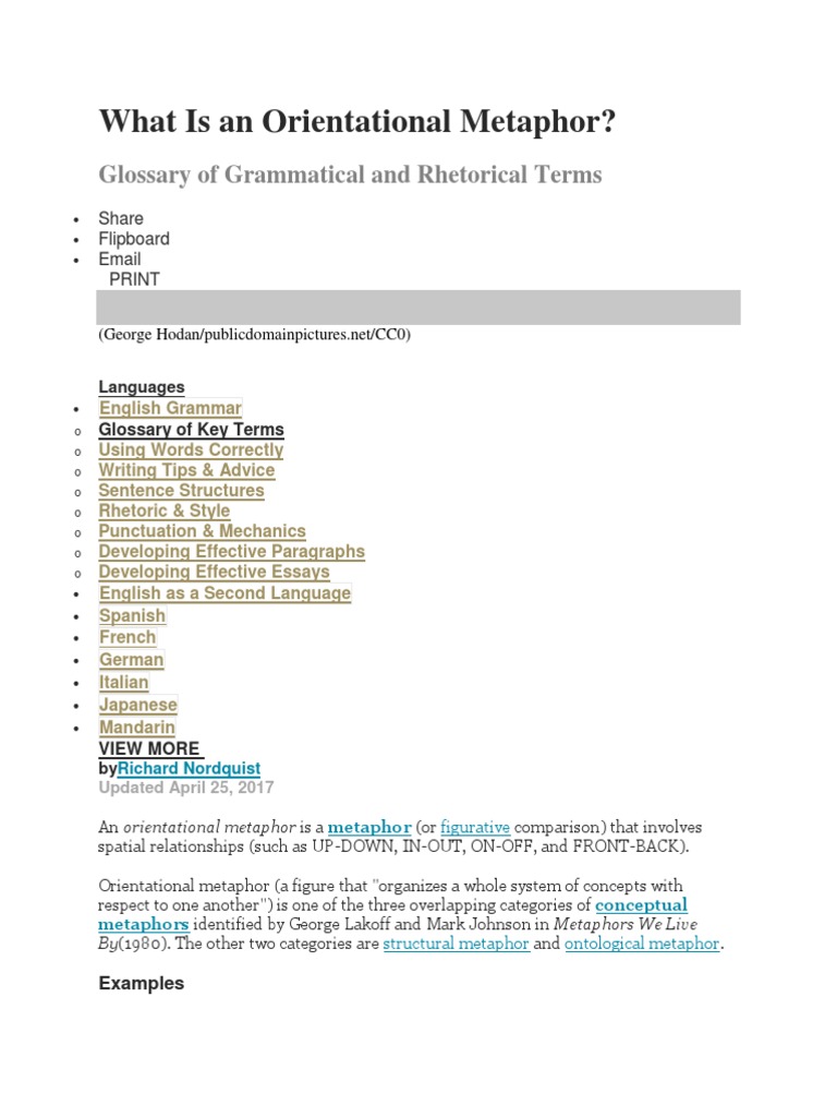 What Is An Orientational Metaphor?: Glossary of Grammatical and ...