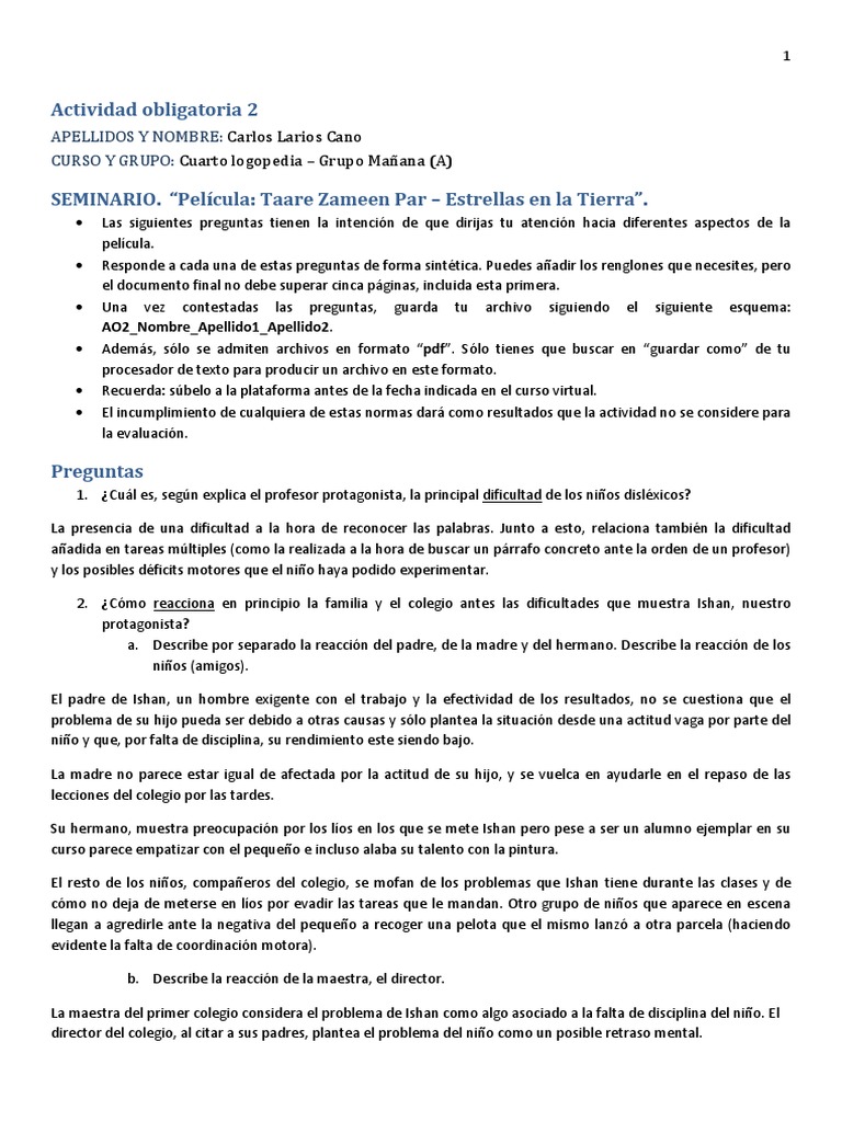 Guía Película 2 | PDF | Dislexia | Sicología