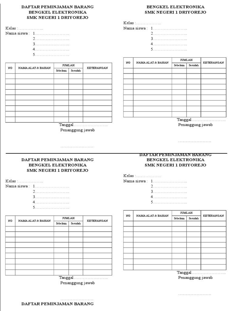 Daftar Peminjaman Barang | PDF