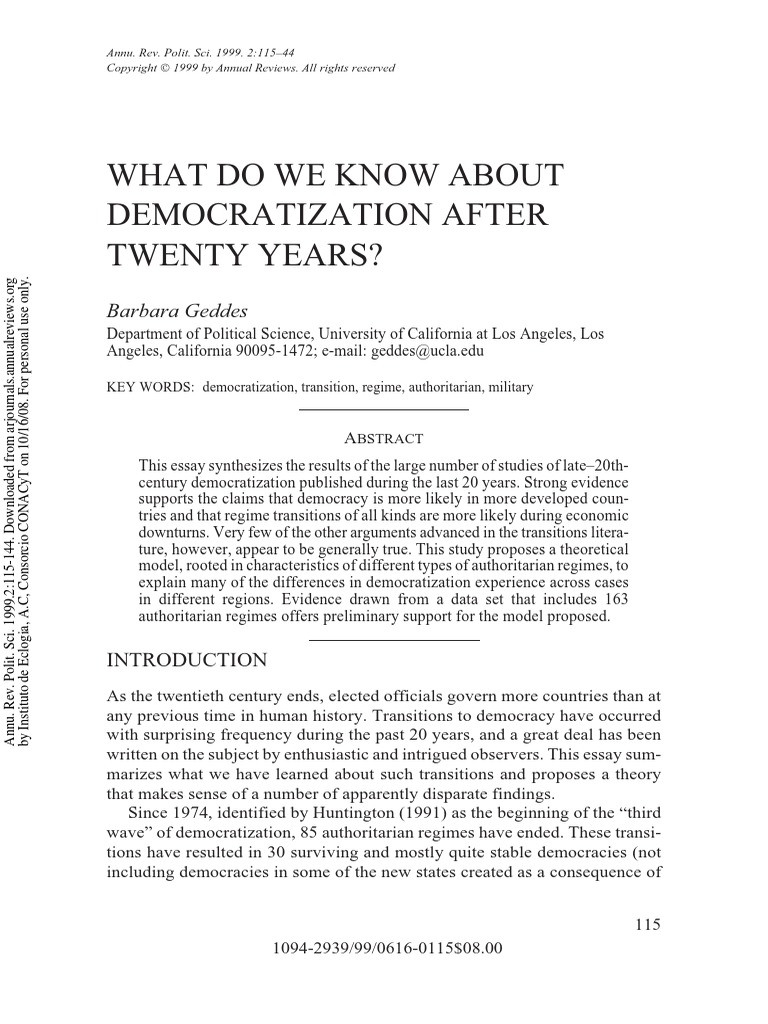 Barbara Geddes (1999) What Do We Know About Democratization | PDF ...
