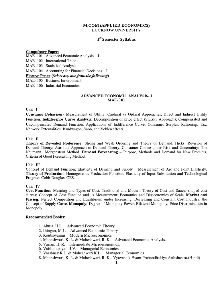 Mcom Applied Syllabus of LU | PDF | Macroeconomics | Statistics