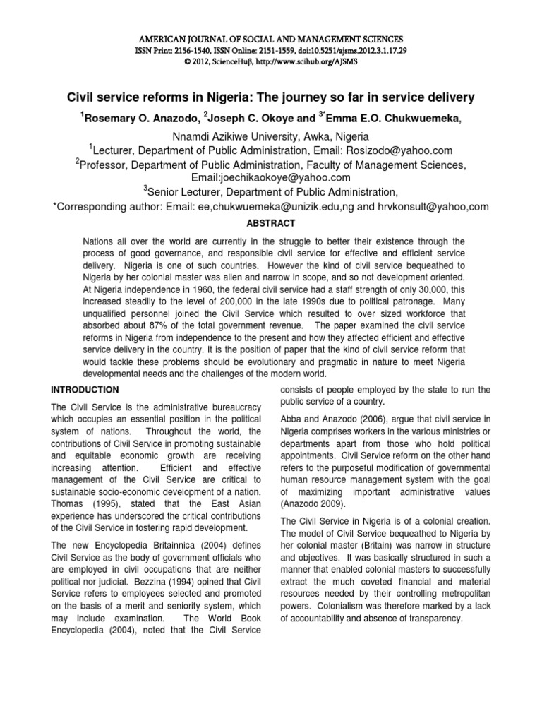 Civil Service Reforms in Nigeria: The Journey So Far in Service ...