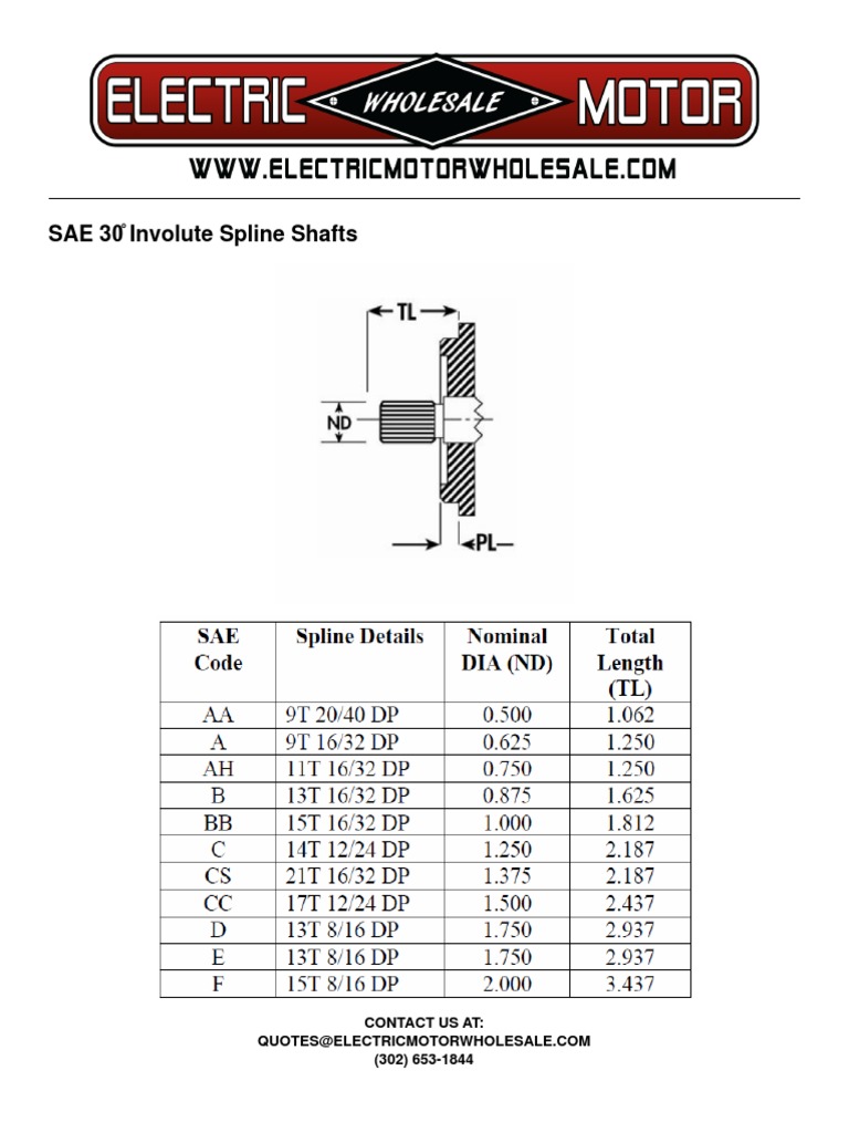 Sae 3 0̊ Involute Spline Shafts: Contact Us At: (302) 653-1844 | PDF
