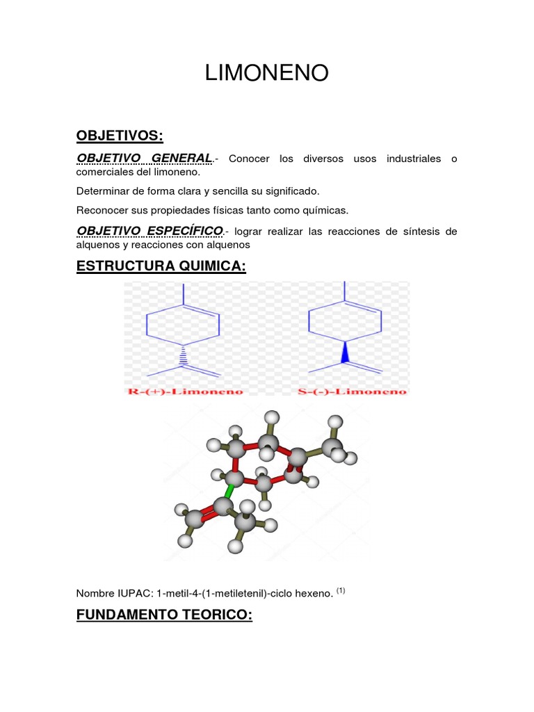 Estructura y propiedades del limoneno | PDF | Química Orgánica | Química