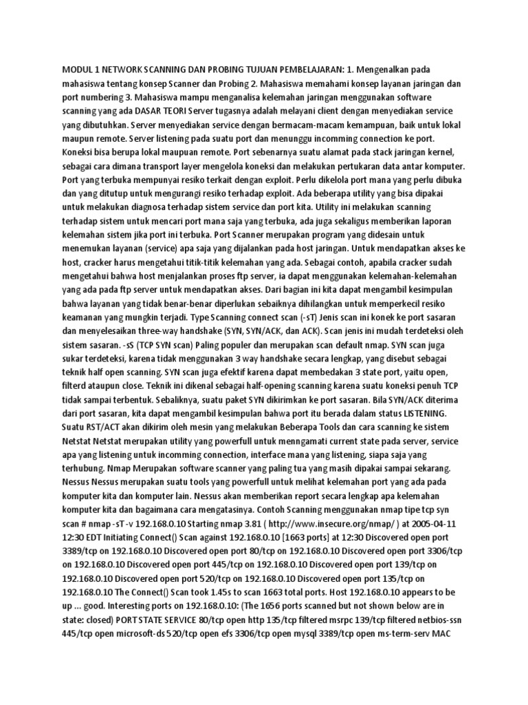 Modul 1 Network Scanning Dan Probing Tujuan Pembelajaran | PDF