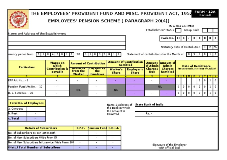 Form 12A Format | PDF | Employment Compensation | Labor