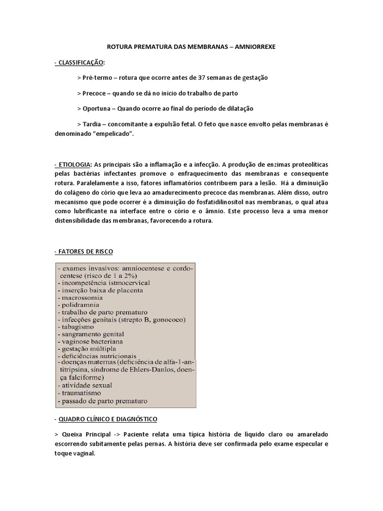 Rotura Prematura Das Membranas | PDF | Parto | Gravidez Rotura Prematura Das Membranas | PDF | Parto | Gravidez