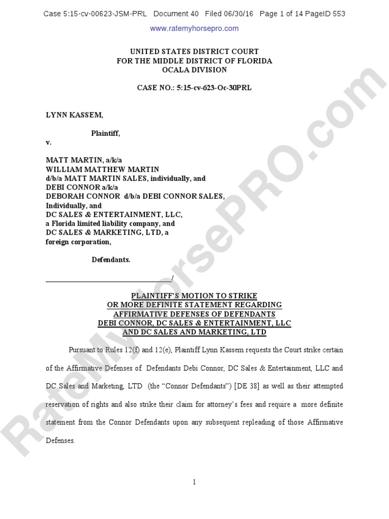 Motion To Strike Affirmative Defenses or More Definite Statement | PDF