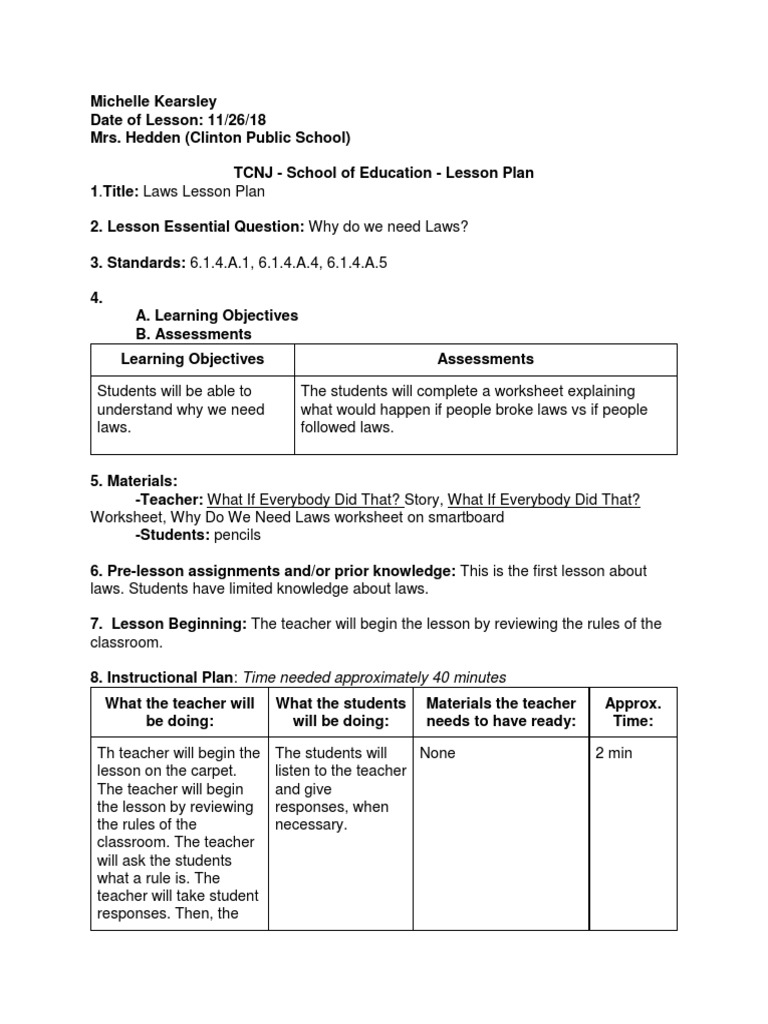 Laws Lesson Plan | PDF | Lesson Plan | Teachers