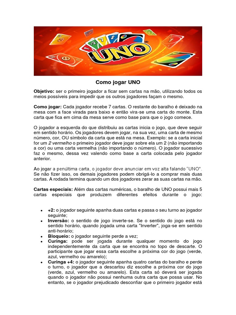 Como Jogar UNO | PDF | Lazer | Esportes