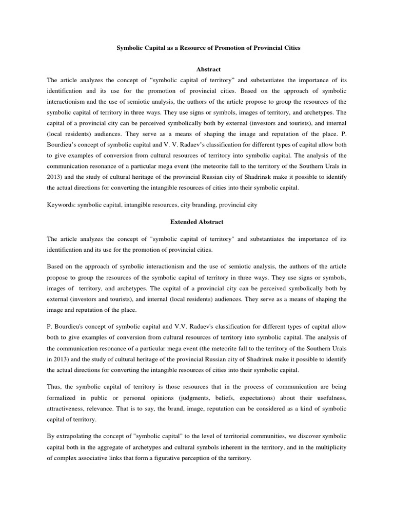 Symbolic Capital As A Resource of Promotion of Provincial Cities | PDF ...