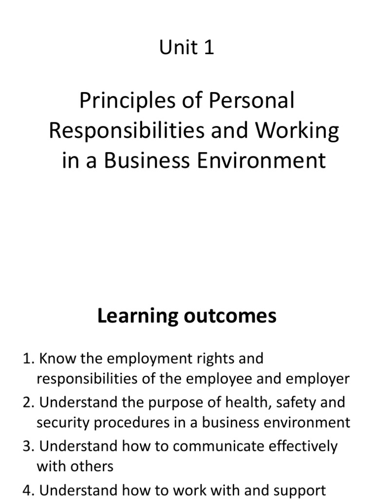 Lecture 2 Principles of Personal Responsibilities and Working in A ...