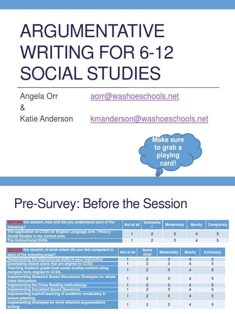 October 8 Argumentative Writing in Social Studies 6-12 | PDF ...