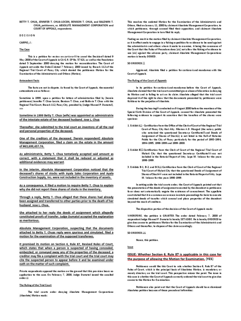 ISSUE: Whether Section 6, Rule 87 Is Applicable in This Case For The ...