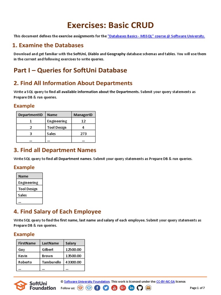 Exercises: Basic Crud: Part I - Queries For Softuni Database | PDF | Sql | Microsoft Sql Server