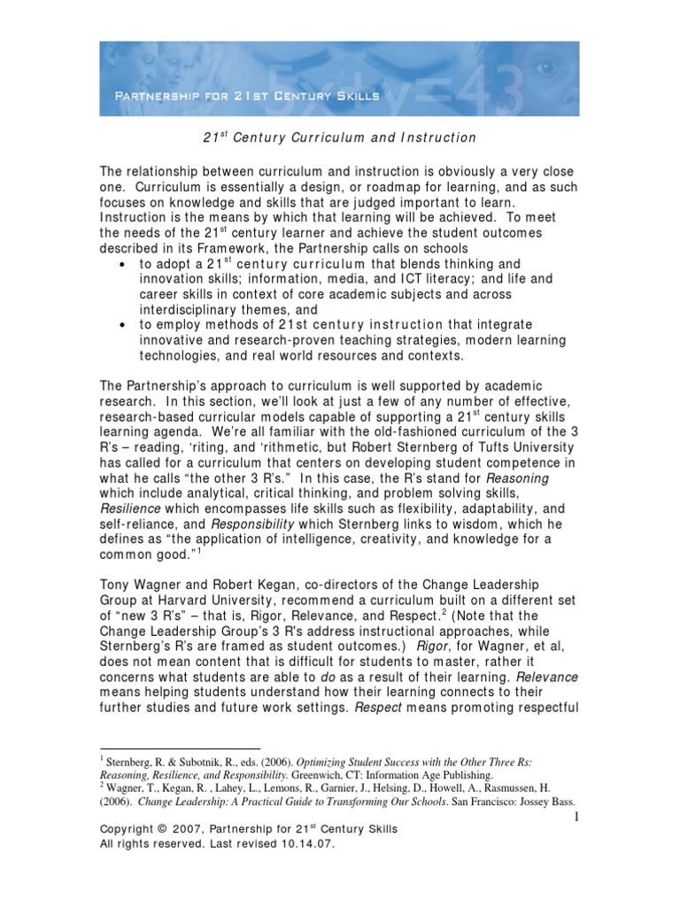 21st Century Skills Curriculum and Instruction PDF | PDF | Curriculum ...