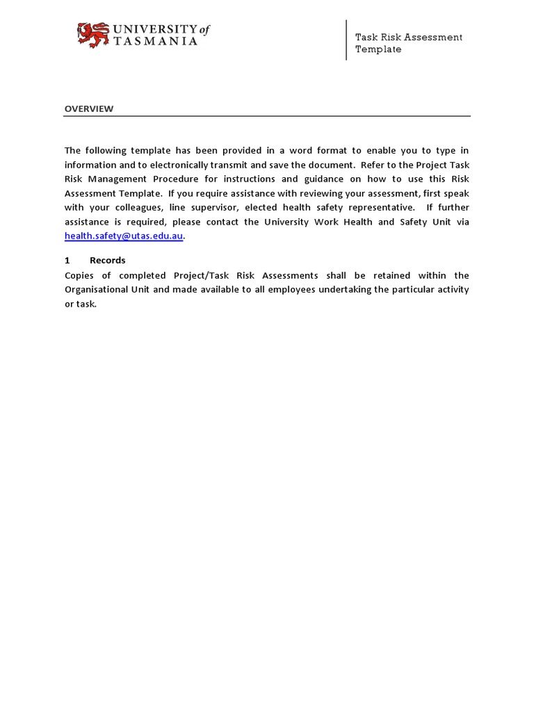 Task Risk Assessment Template | PDF | Business