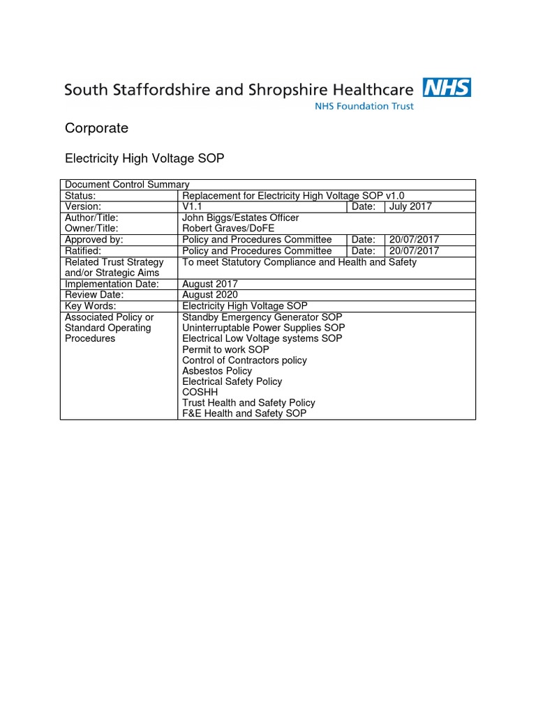 Electrical Safety High Voltage SOP v1.1 | PDF | Lock (Security Device ...