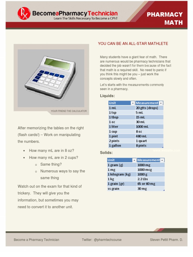 Pharmacy Math: You Can Be An All-Star Mathlete | PDF | Pint | Litre