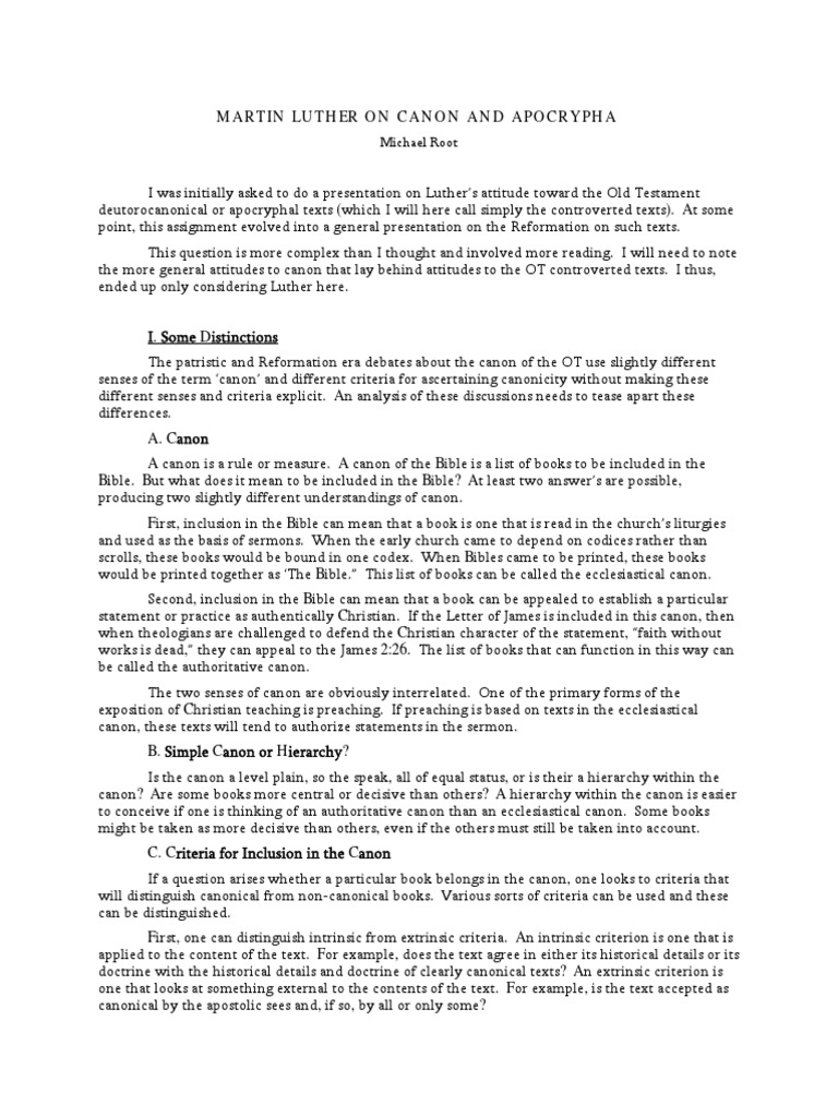 Martin Luther On Canon and Apocrypha | PDF | Biblical Canon | Apocrypha