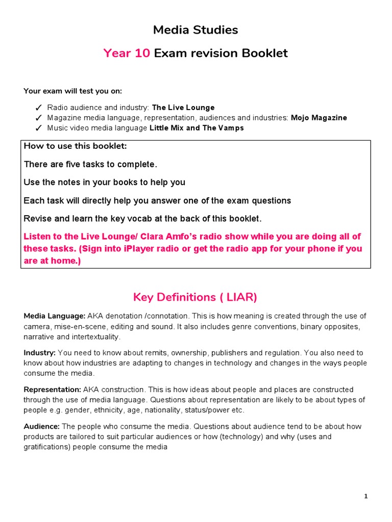 Year 10 Media Studies Exam Revision Guide | PDF | Mass Media | Target ...