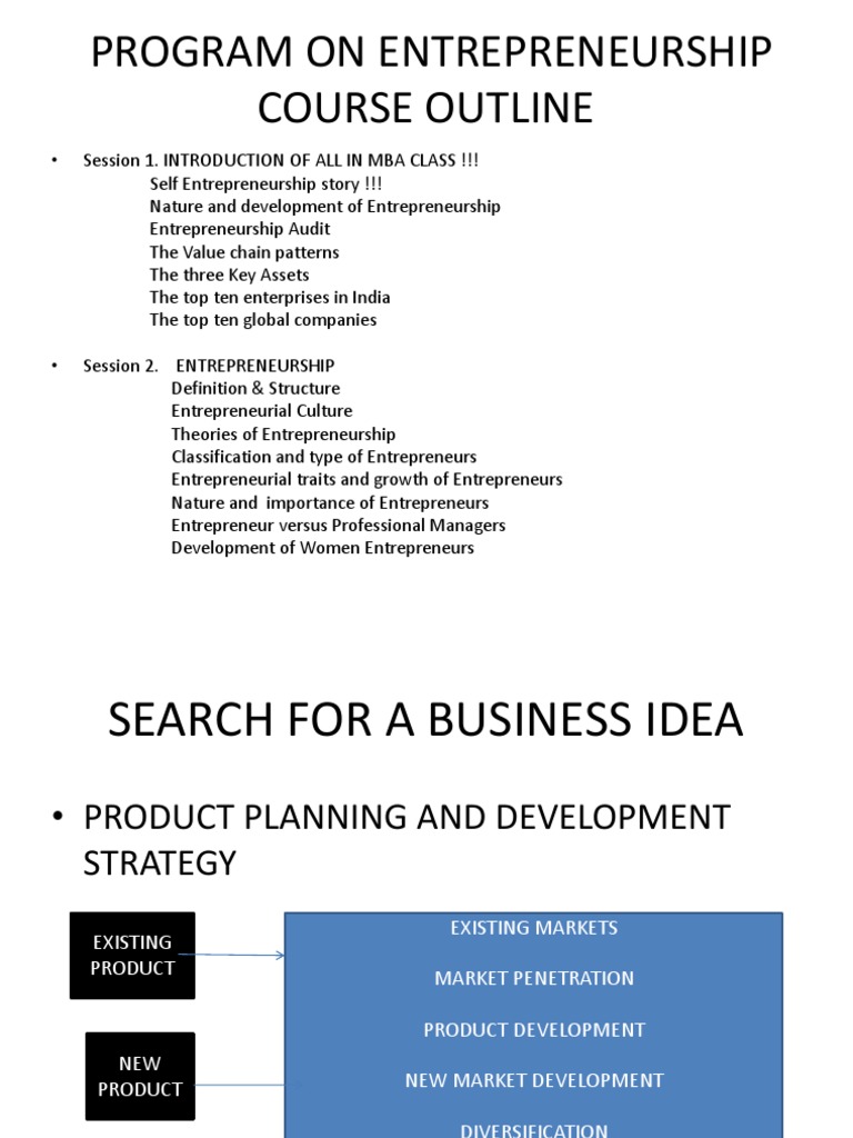 Program On Entrepreneurship Course Outline | Download Free PDF ...