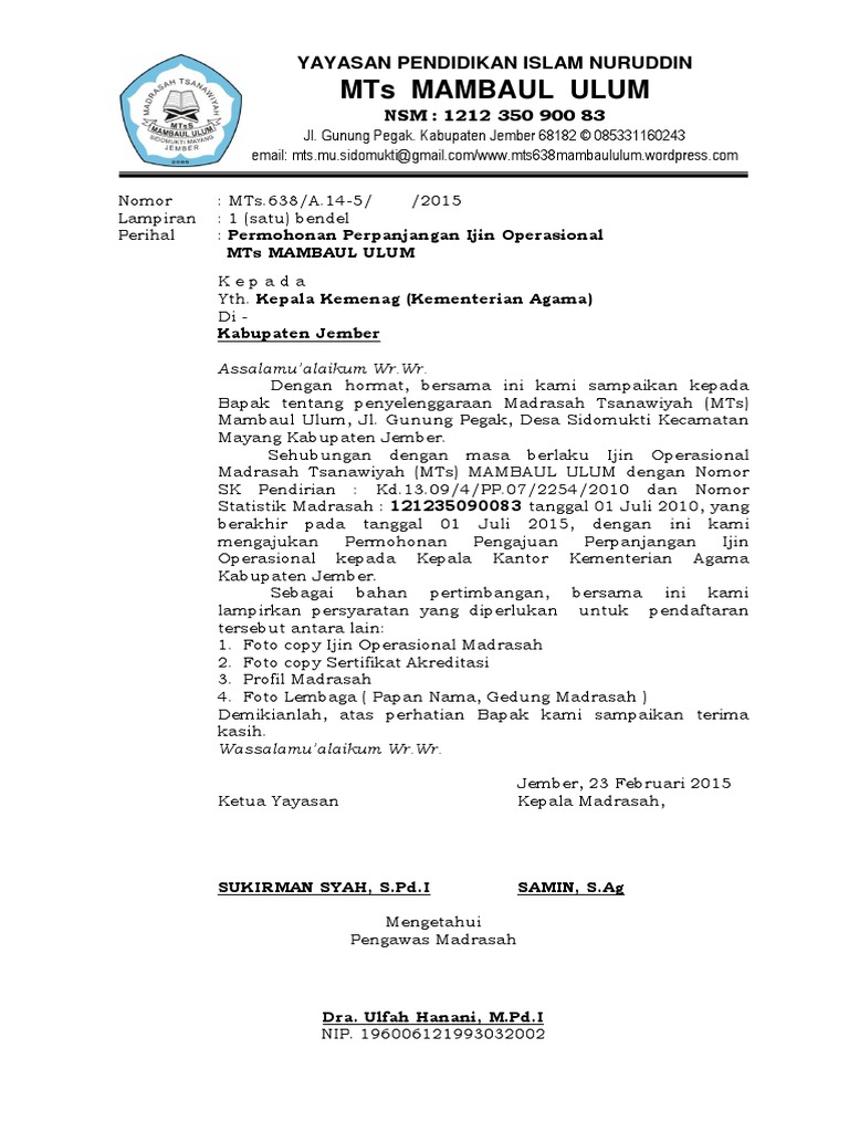 Permohonan Perpanjangan Ijin Operasional | PDF