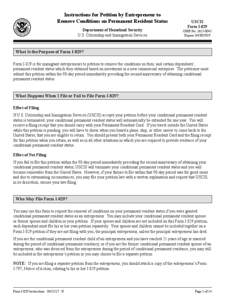 Instructions for Petition by Entrepreneur to Remove Conditions on ...