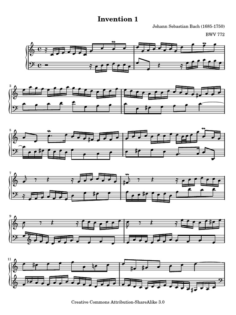 Invention 1: Johann Sebastian Bach (1685-1750) BWV 772 | PDF | Johann ...