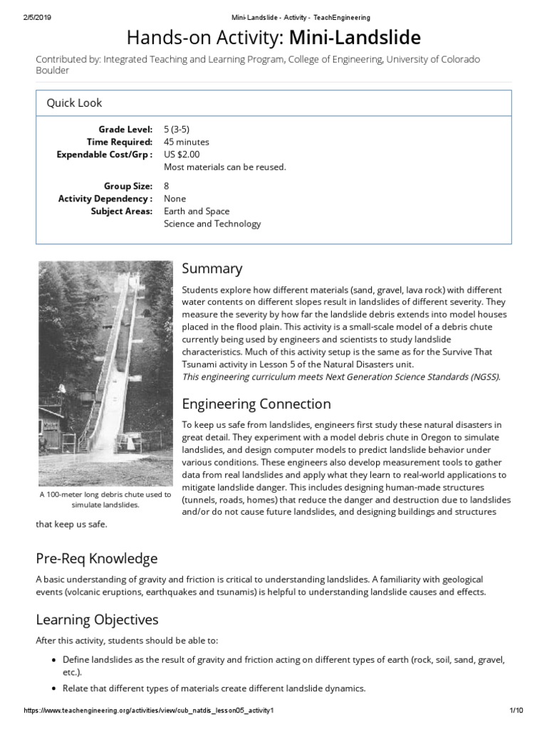 Mini-Landslide - Activity - TeachEngineering | PDF | Landslide ...