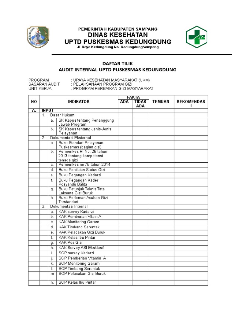 Contok Daftar Tilik Ukm Gizi | PDF