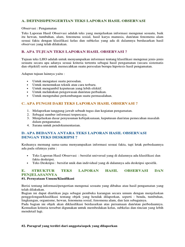 Struktur dan Fungsi Teks Laporan Observasi | PDF | Karier ...