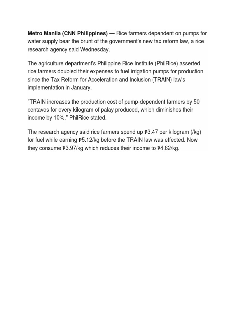 CNN Train Law | PDF | Rice | Rodrigo Duterte