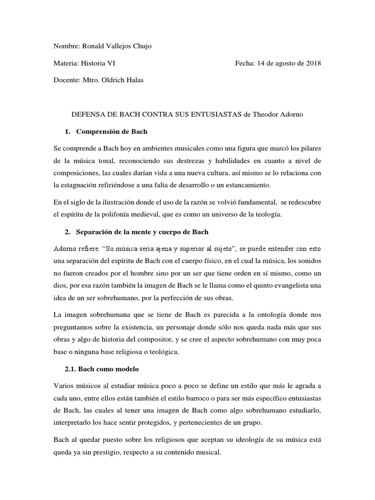 Theodor Adorno La Comprensión de Bach Hoy Imperante7l | PDF | Johann ...