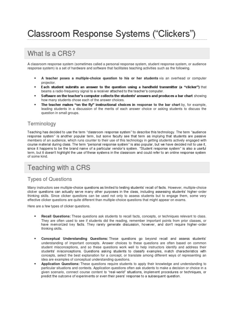 Classroom Response Systems ("Clickers") : What Is A CRS? | Download ...