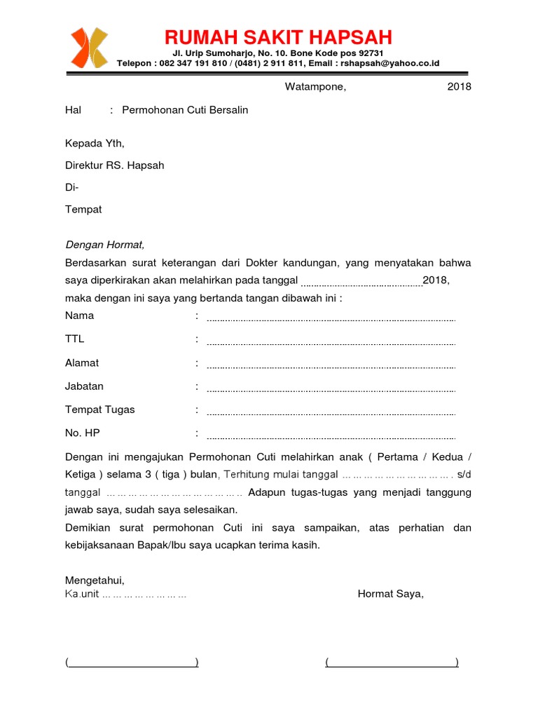 Surat Permohonan Cuti Bersalin | PDF