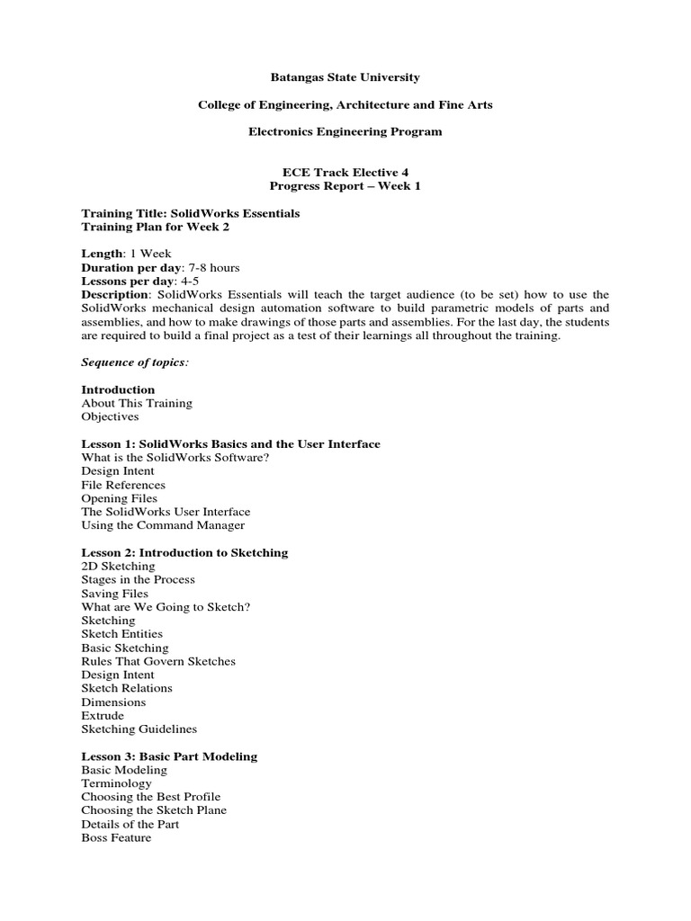 SolidWorks Essentials Training Plan | PDF | Engineering | Teaching ...