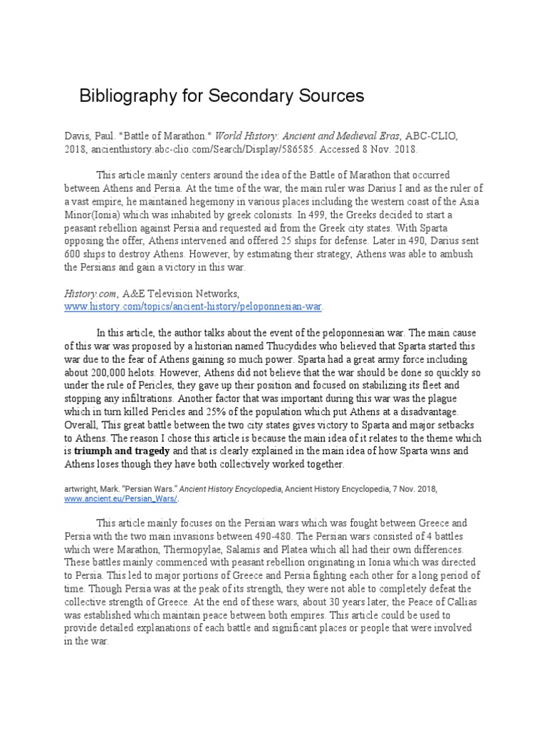 Bibliography For Secondary Primary Sources | PDF | Ancient Greece | Sparta